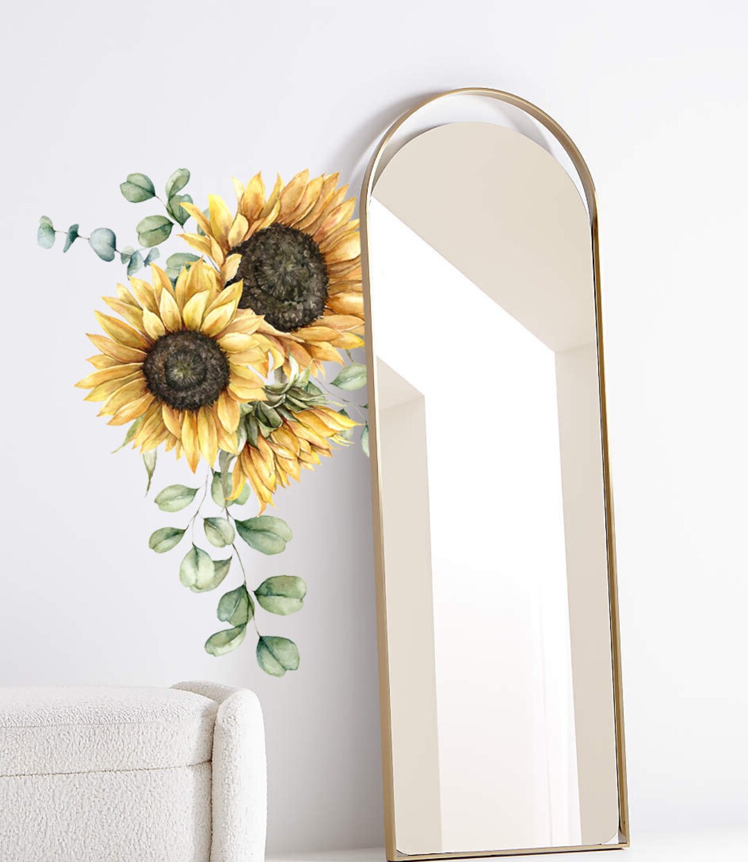 Sunflower Decal Eucalyptus Watercolor Wall Decal Large Vinyl Décor ...