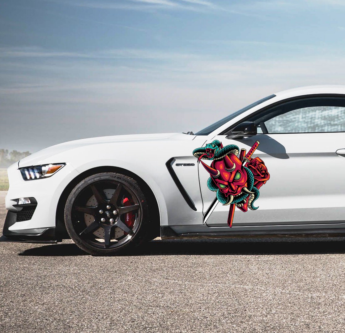 Devil Car Decal Japanese Mask Sport Car Hood Rear Decals - Etsy