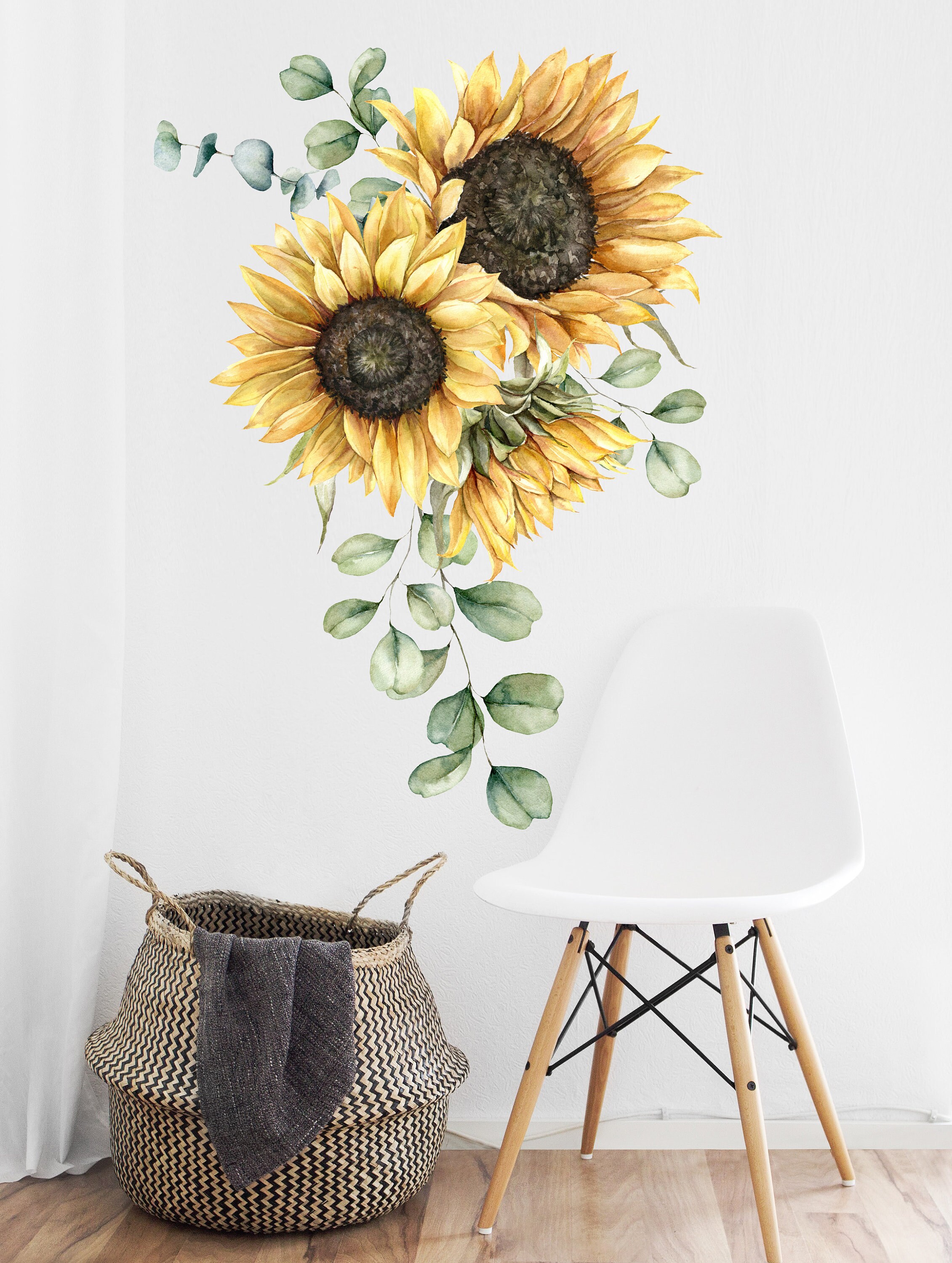 Sunflower Decal Eucalyptus Watercolor Wall Decal Large Vinyl Décor ...