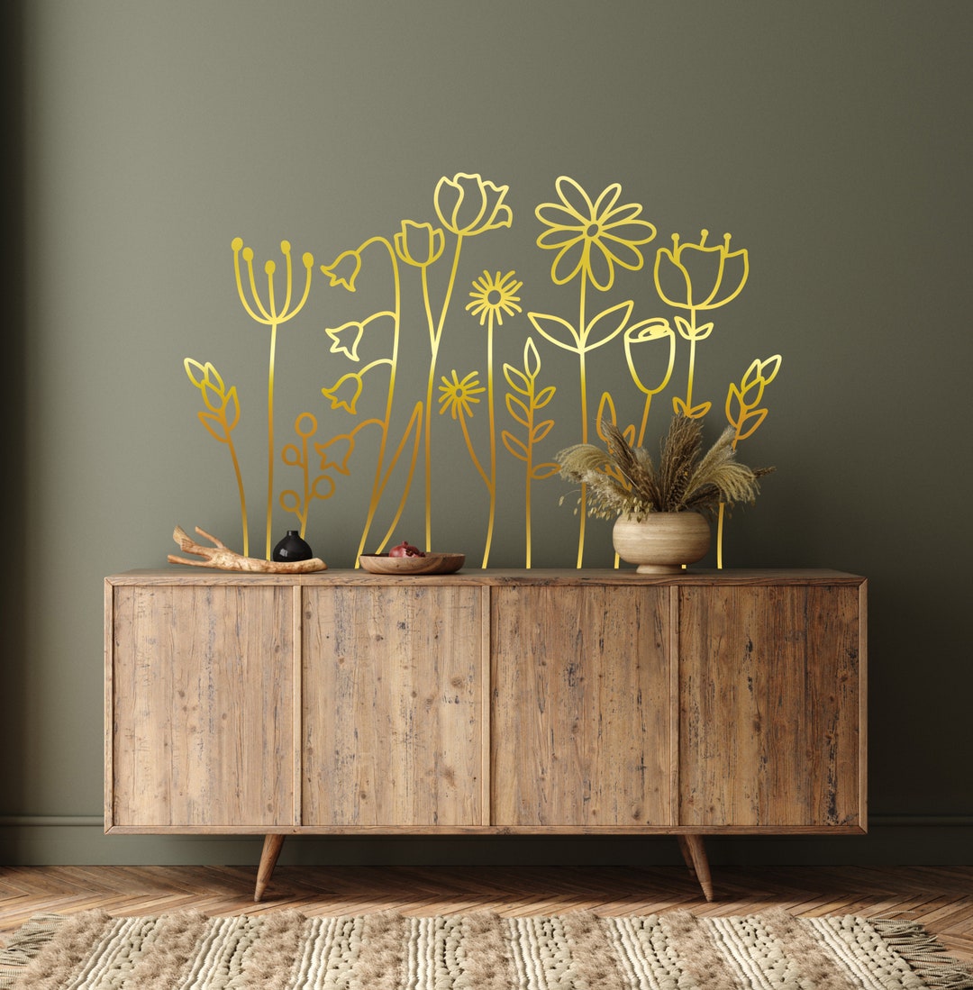 Wildflower Wall Decal ,floral Wall Decal, Hand Drawn Decal, Large Wall ...