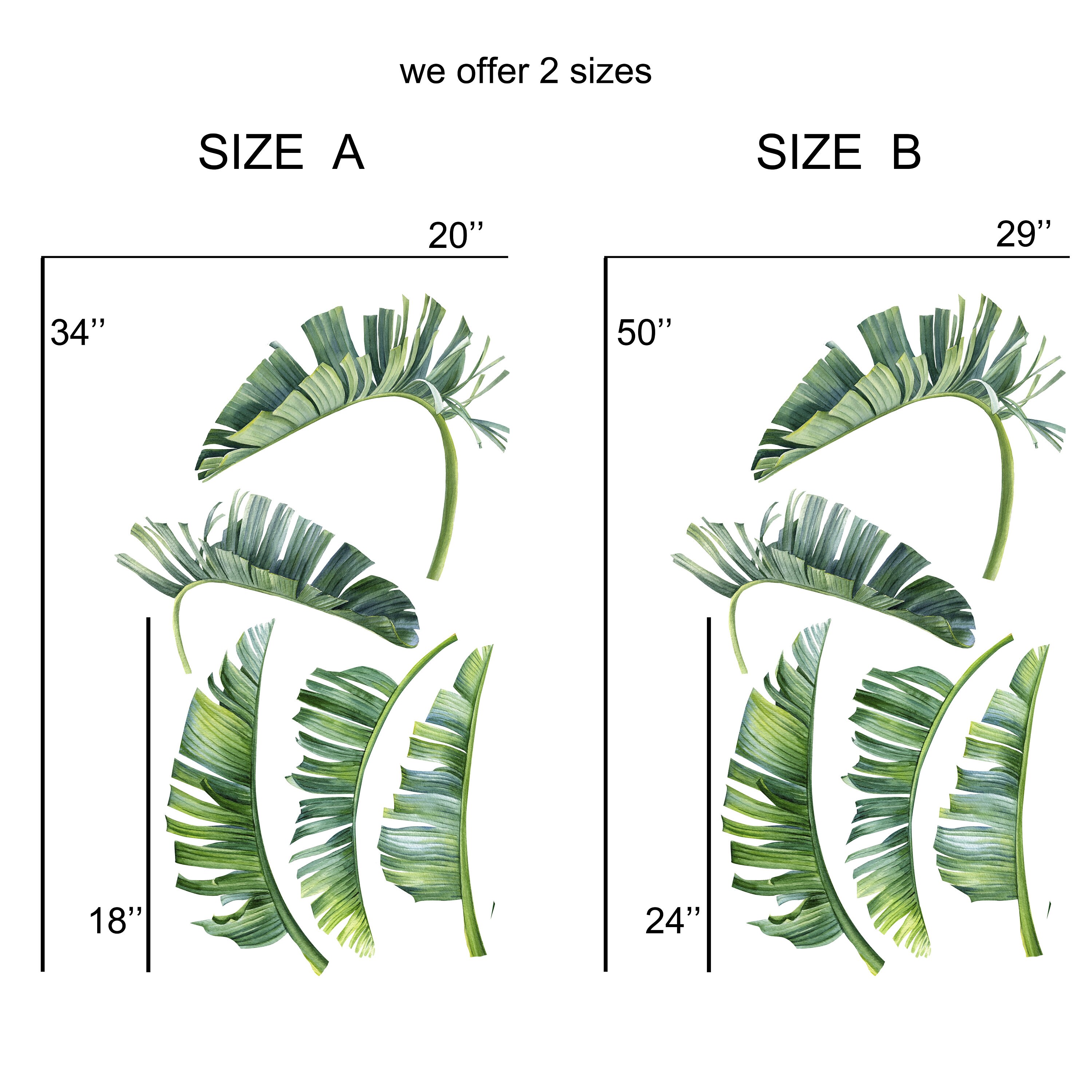 Banana Leaves Decal Tropical Wall Decal Greenery Sticker Décor ...