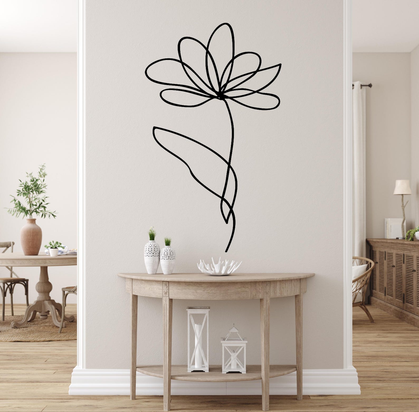 Flower Wall Decal - Simple Flower Wall Decal - Line Art Wall Décor ...