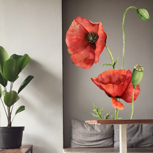 Poppy Flower Wall Decal - Etsy