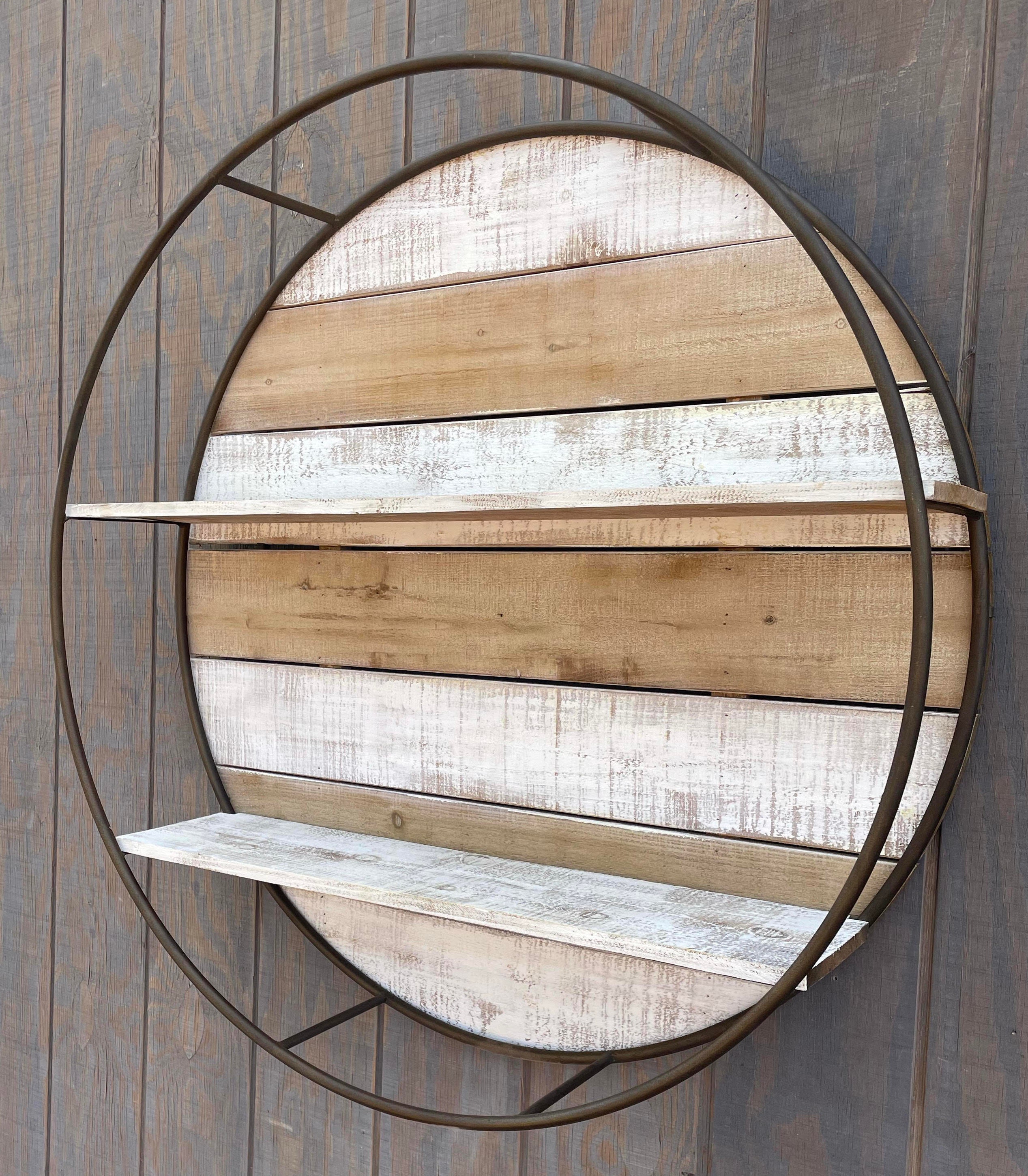 Huge Distressed Farmhouse Wooden & Metal Wall Shelf - Etsy