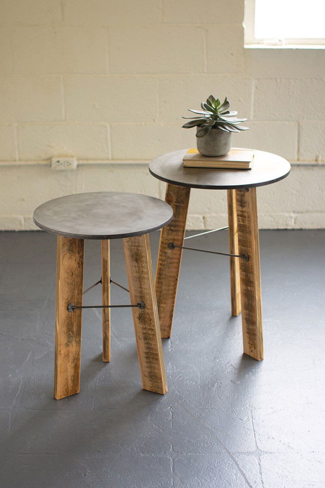 Side Tables With Distressed Legs and Metal Tops - Etsy