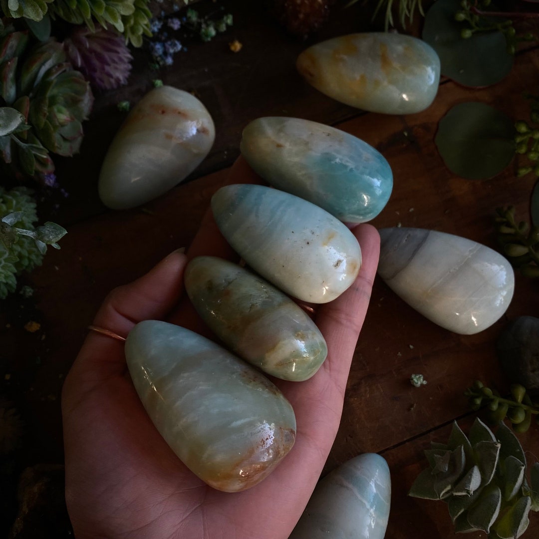 Sky Blue Quartz Raindrop Stone, Sky Blue Caribbean Quartz, Hand Carved ...