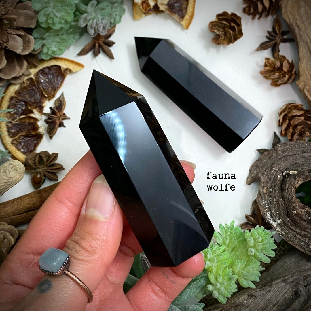 Black Obsidian Tower, Black Obsidian Crystal Tower, Polished Black ...