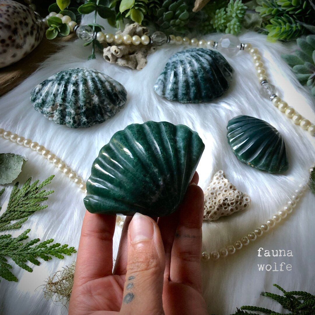 Moss Agate Seashell, Moss Agate Mermaid Magic, Green Moss Agate Crystal ...