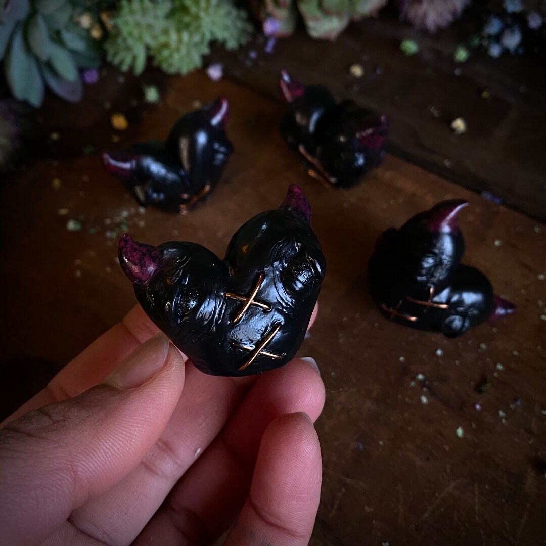 Little Black Heart Sculpture, ONE Heart Creature Figurine, Tigers Eye ...