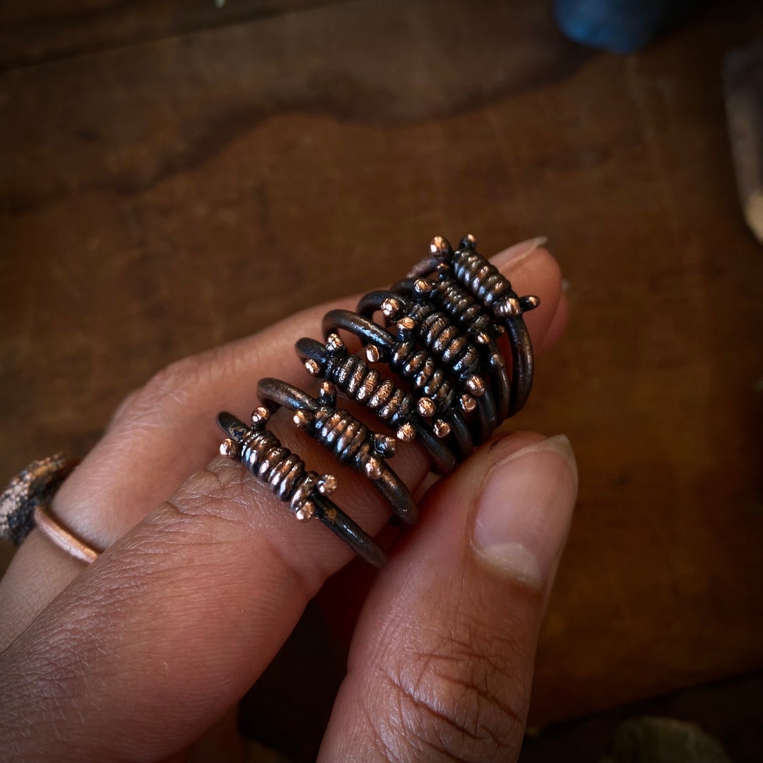 Long Link Barb Wire Ring, Copper Barbed Wire Ring, Copper Electroformed ...