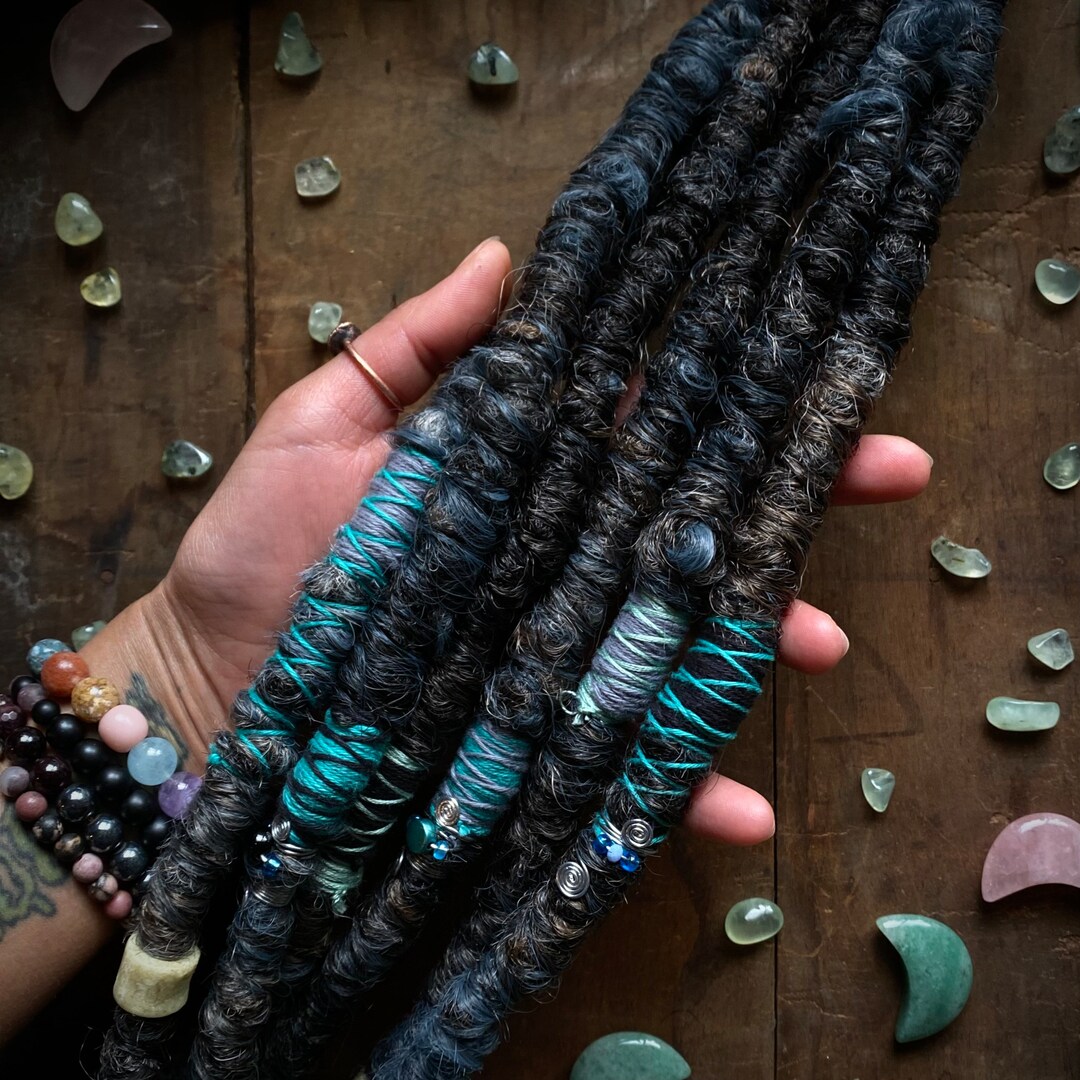6 Ready to Ship Dreadlock Extensions, Black Storm Grey Blend Synthetic ...