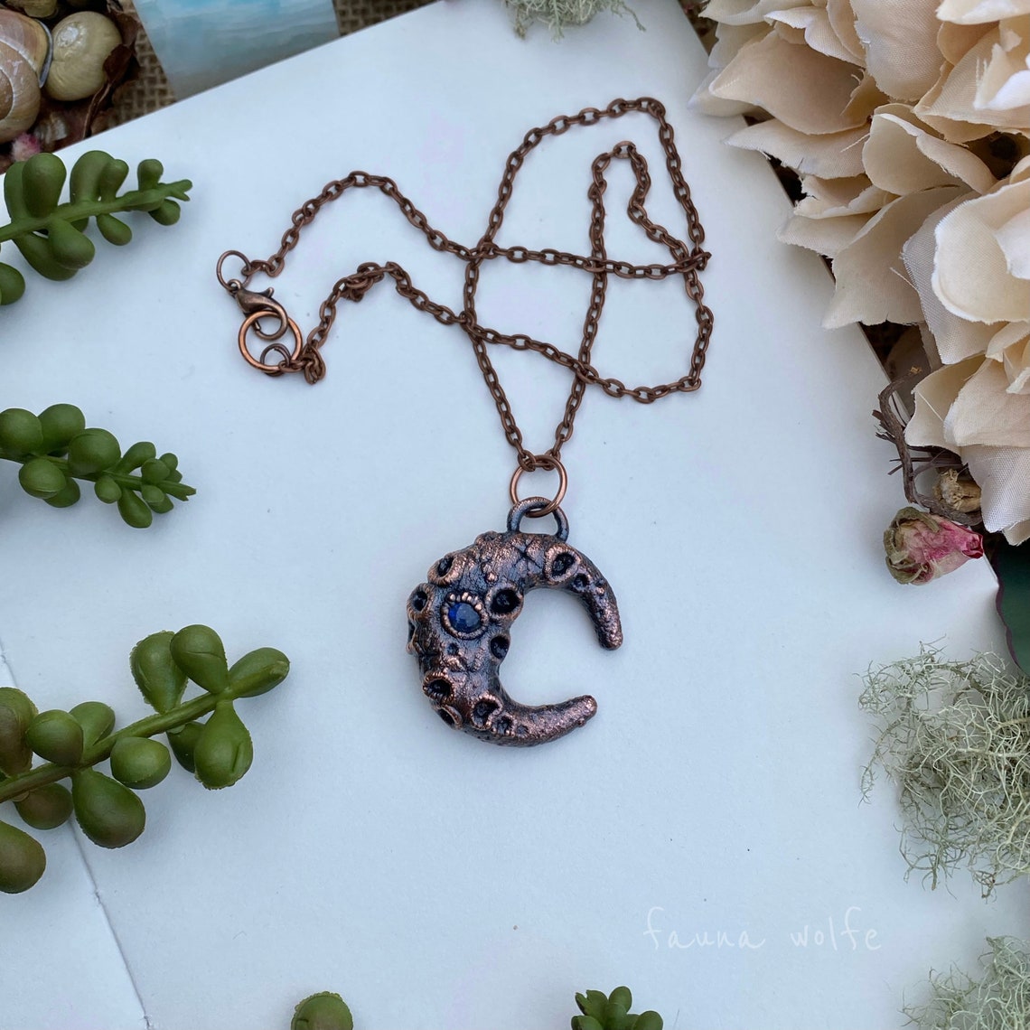 Labradorite Crescent Moon Necklace, Moon Copper Pendant, Moon Necklace ...