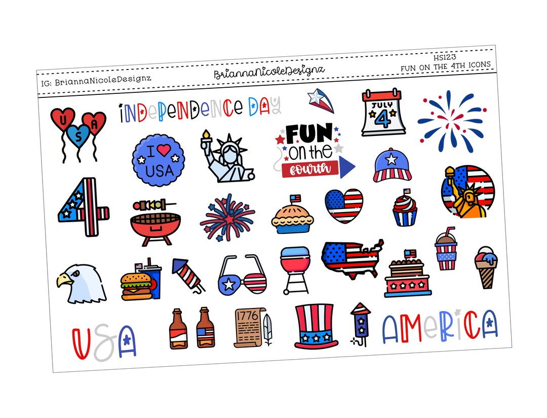 Hs123 Fun on the 4th Icons | Planner Stickers - Etsy