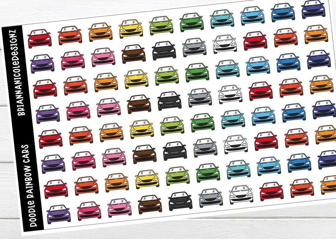 Doodle Rainbow Cars | Planner Stickers - Etsy