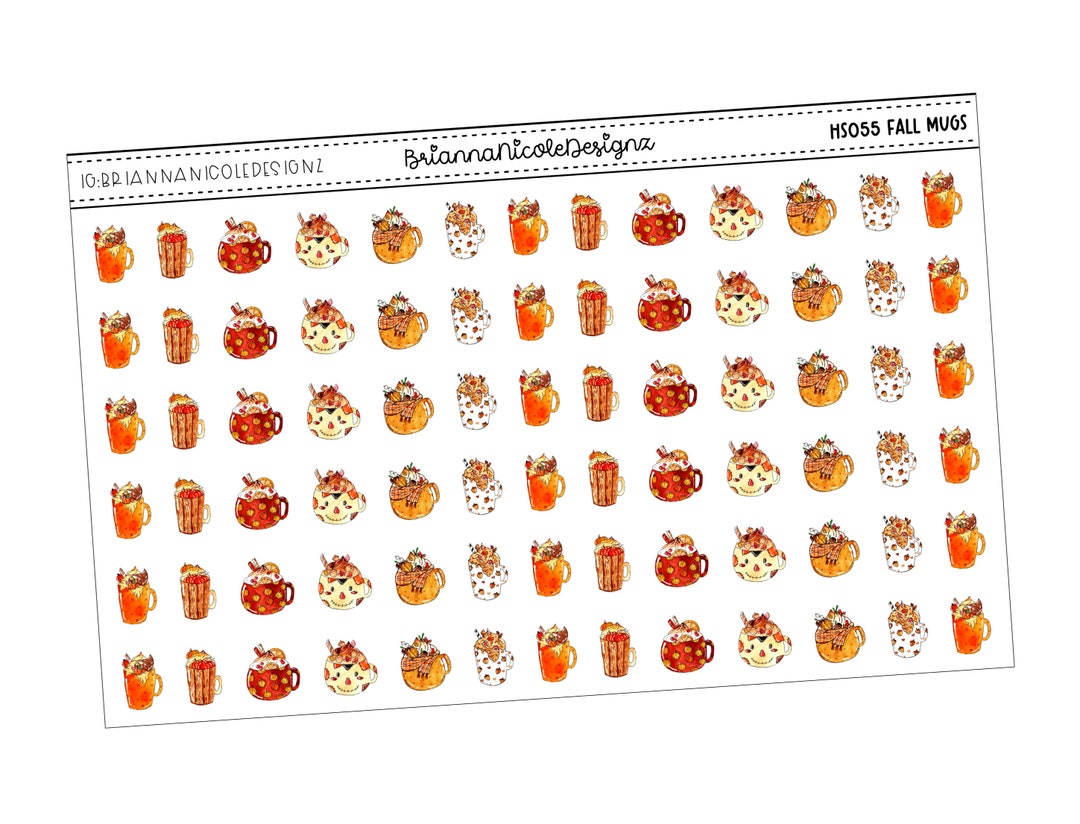 Hs055 Fall Mugs | Fall | Autumn Stickers| Pumpkins| Cozy Fall Stickers ...