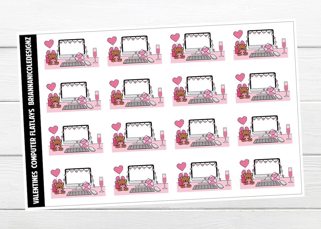 Valentines Computer Flatlays | Planner Stickers - Etsy