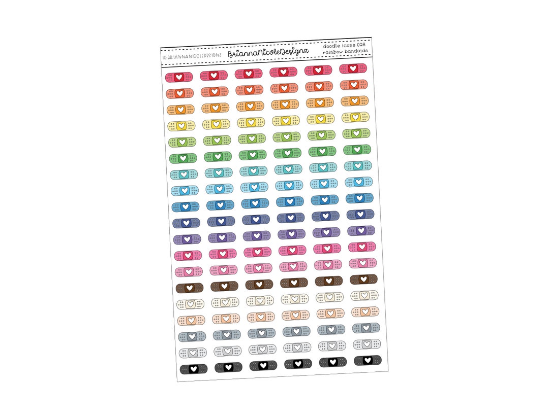 Doodle Icons 028 Rainbow Band Aids | Planner Stickers - Etsy