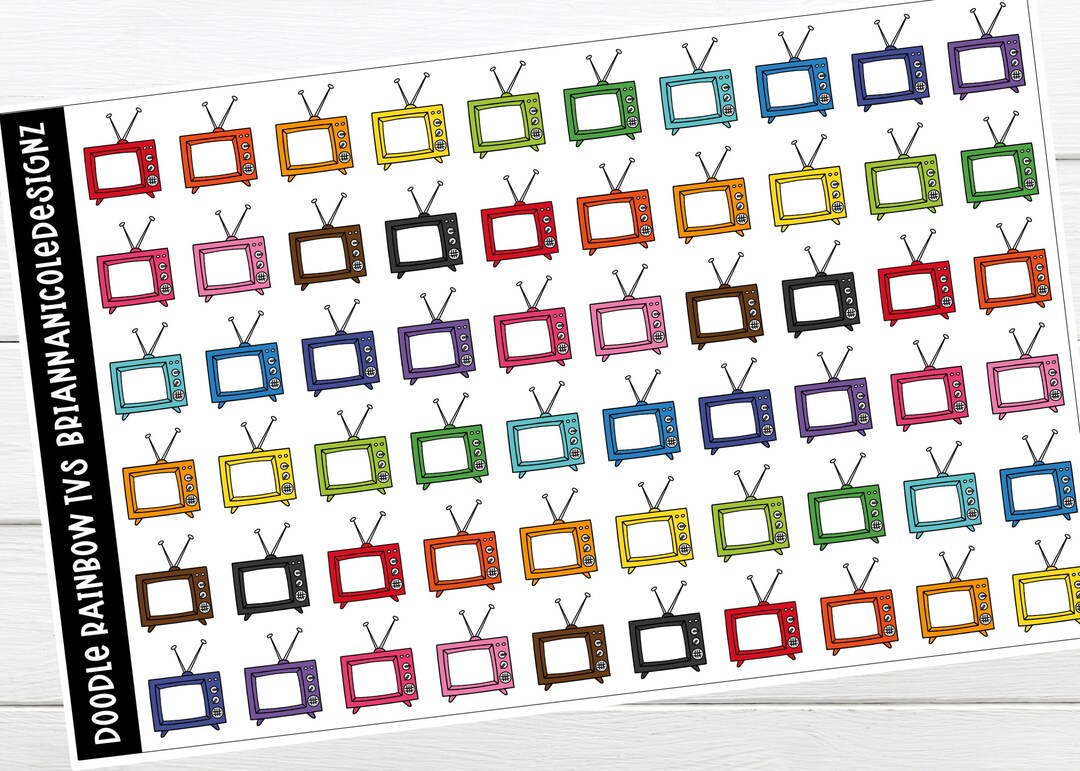 Doodle Rainbow Tvs | Planner Stickers - Etsy