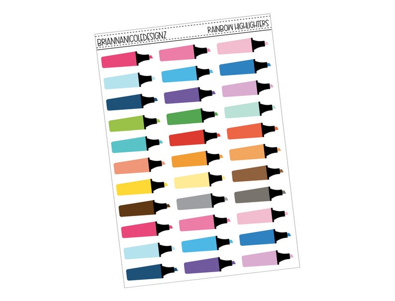Rainbow Highlighters | School Stickers - Etsy