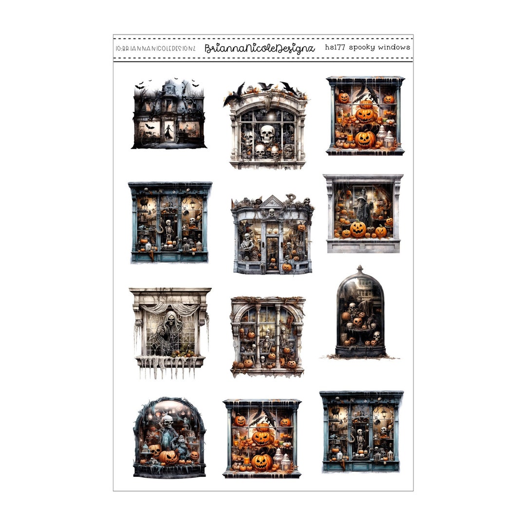 HS177 Spooky Windows | Halloween Planner Stickers| Spooky Stickers ...