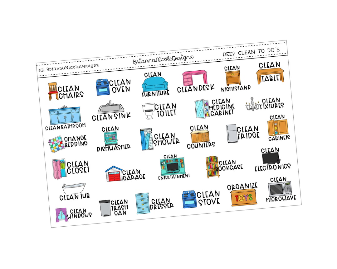 Deep Clean to Do's | Planner Stickers - Etsy