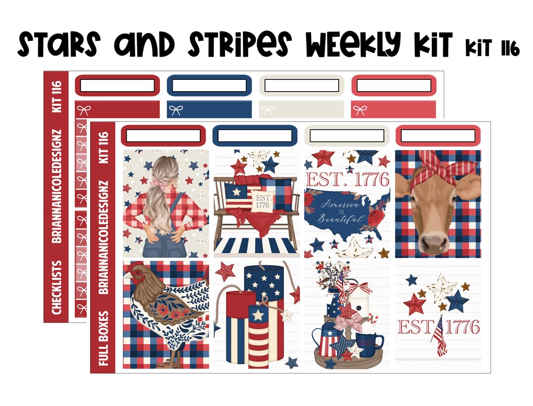 Kit 116 Stars and Stripes Weekly Planner Sticker Kit - Etsy