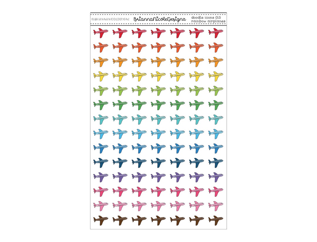 Doodle Icons 015 Rainbow Airplanes | Planner Stickers - Etsy