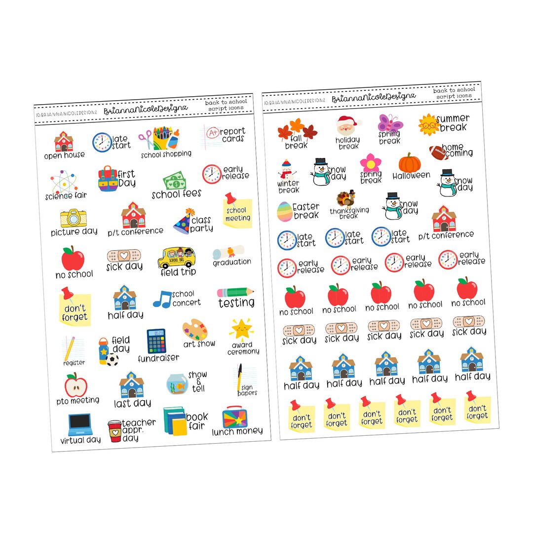 Back to School Script Icons | Planner Stickers - Etsy