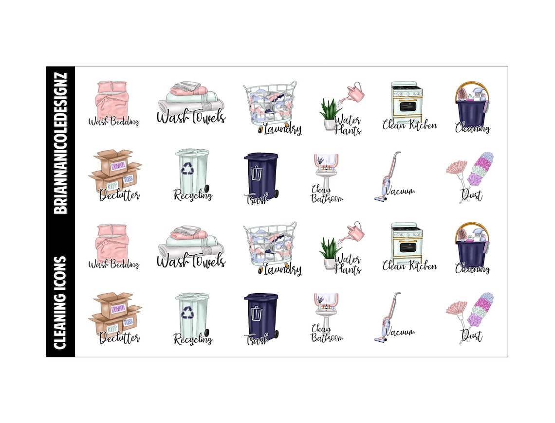 Cleaning Icons Planner Stickers - Etsy