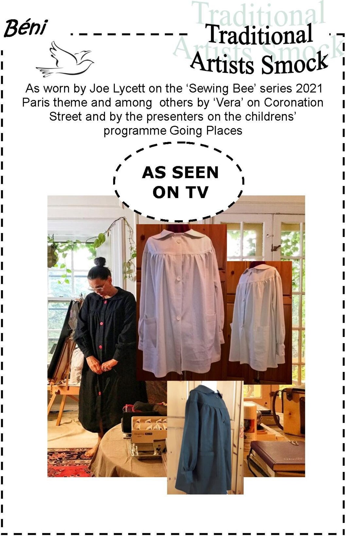 PDF for BENI Artist Smock Traditional Vintage Style - Etsy