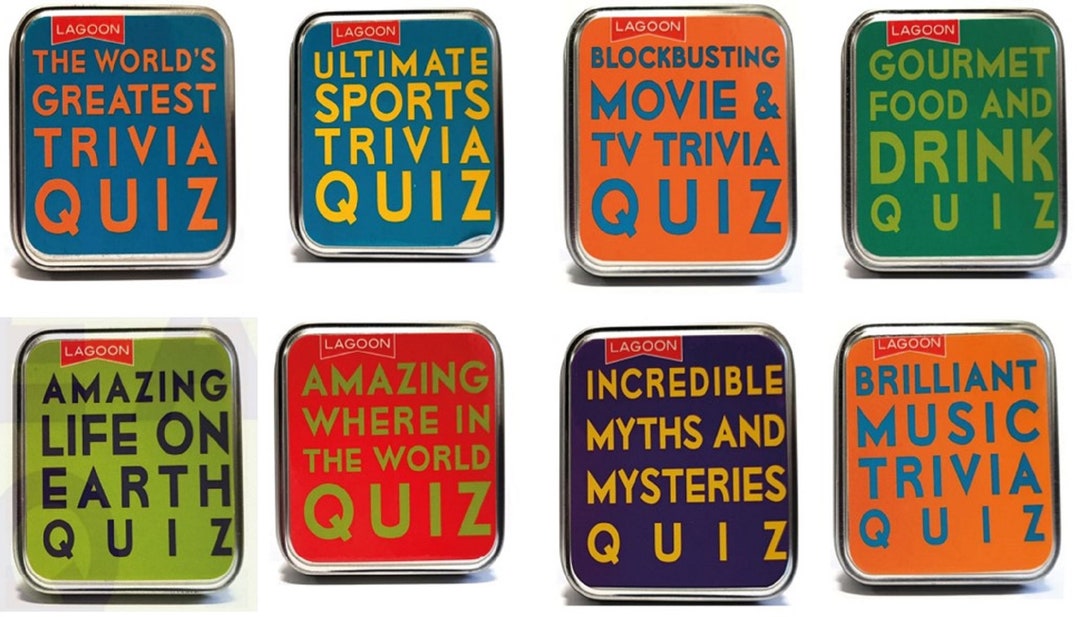 Tabletop Trivia Quiz in a Tin- Assorted Themes Sports, Music, Food and ...