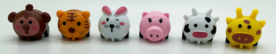 Set of 6 Pull Back Animal Racers Monkey, Giraffe, Tiger, Cow, Rabbit ...