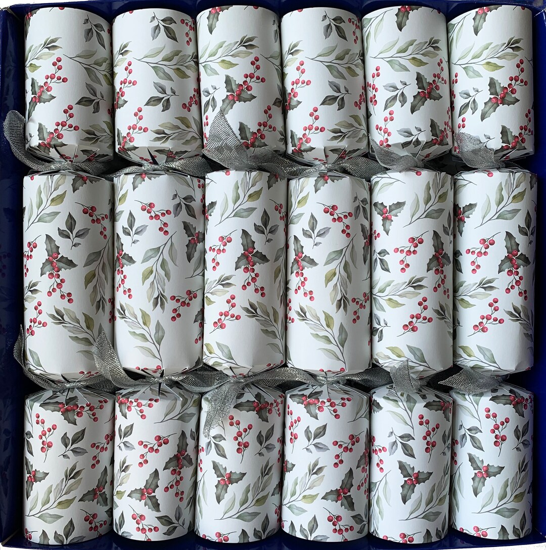 Set of 12 Fill Your Own Holly Design Matt Christmas With Silver Organza ...
