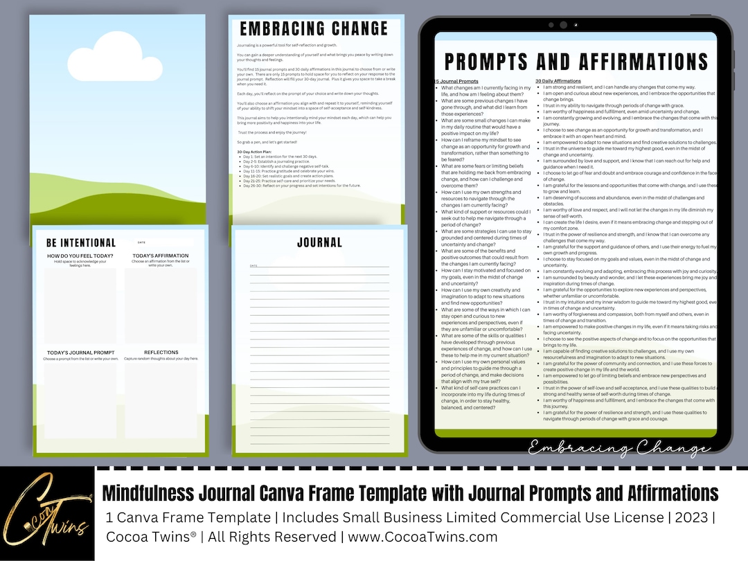 Embracing Change Mindset Journal Canva Frame Template Digital Download ...