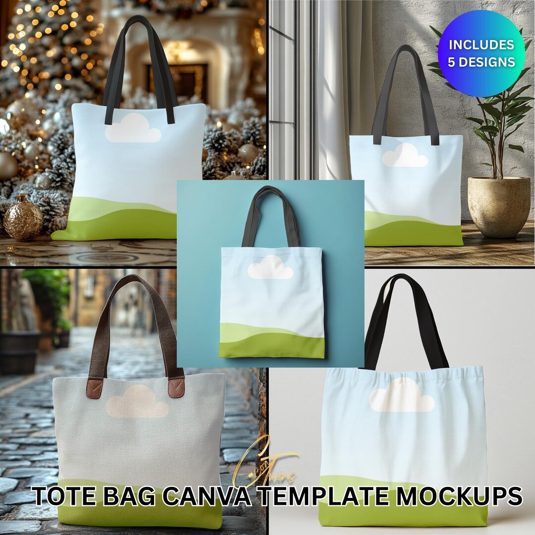 Editable Canva Tote Bag Mockups | 5 Designs | Photo-realistic | Stock ...