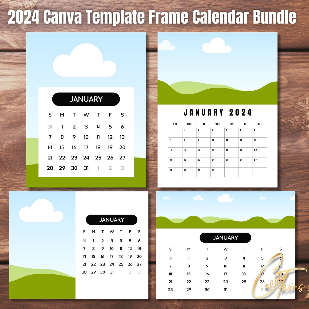 2024 Fully Editable Calendar Canva Template Frame Bundle Instant ...