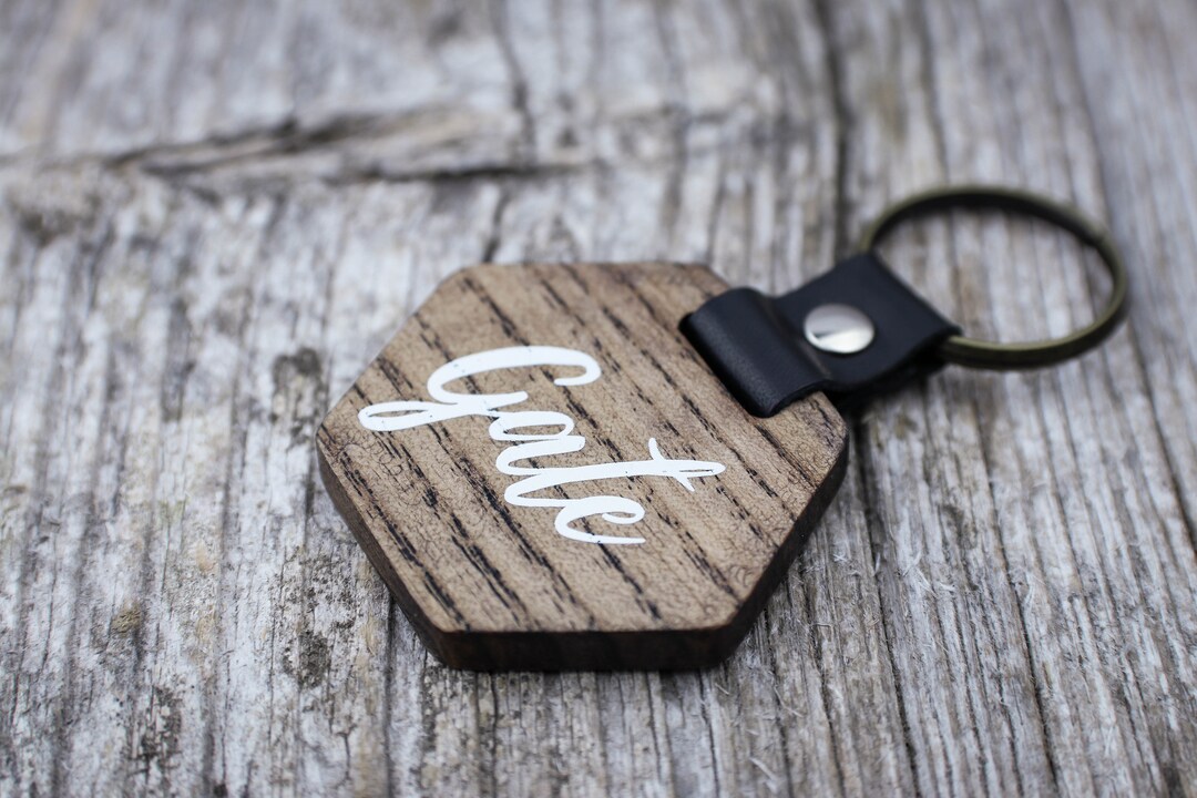 Gate Wooden Keychain, Ash Tree Wooden Gate Keyring With Leather Strap ...