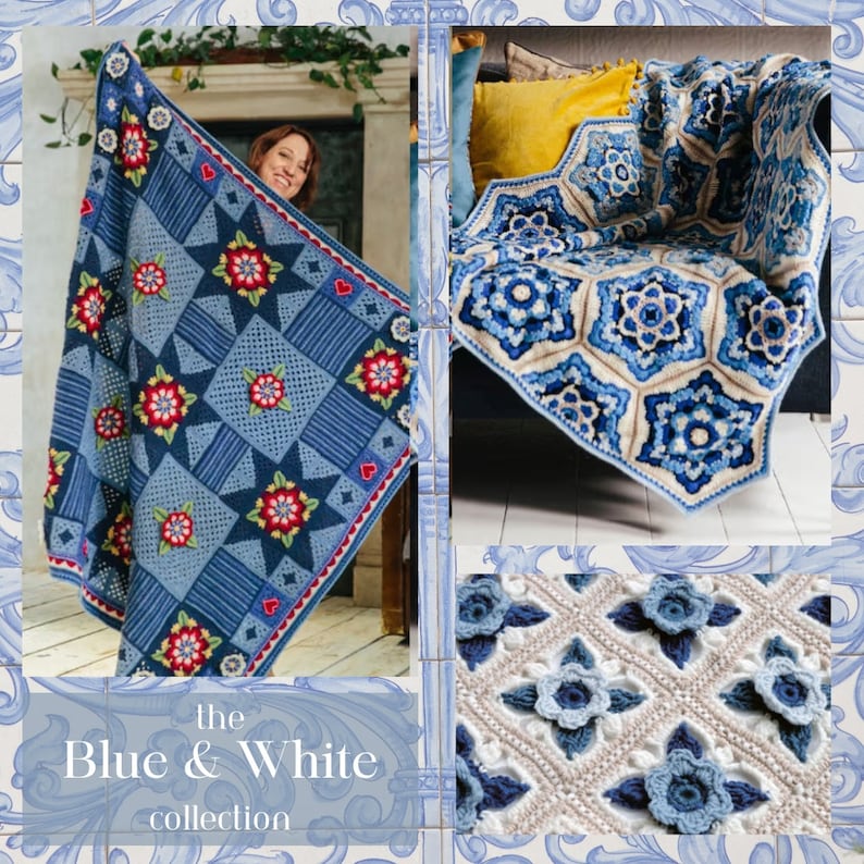 US Terms Blue & White Crochet Blanket Pattern Bundle - Etsy