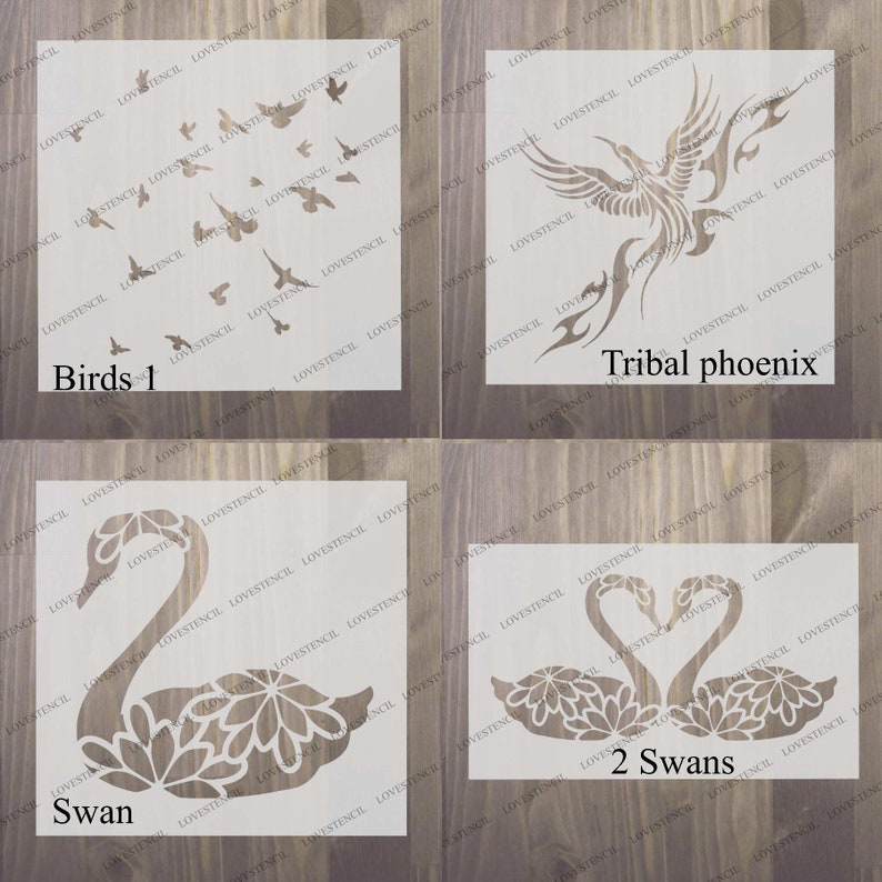 Birds Stencils. Small for Craft. Swan/phoenix/hummingbird/birds/dove ...