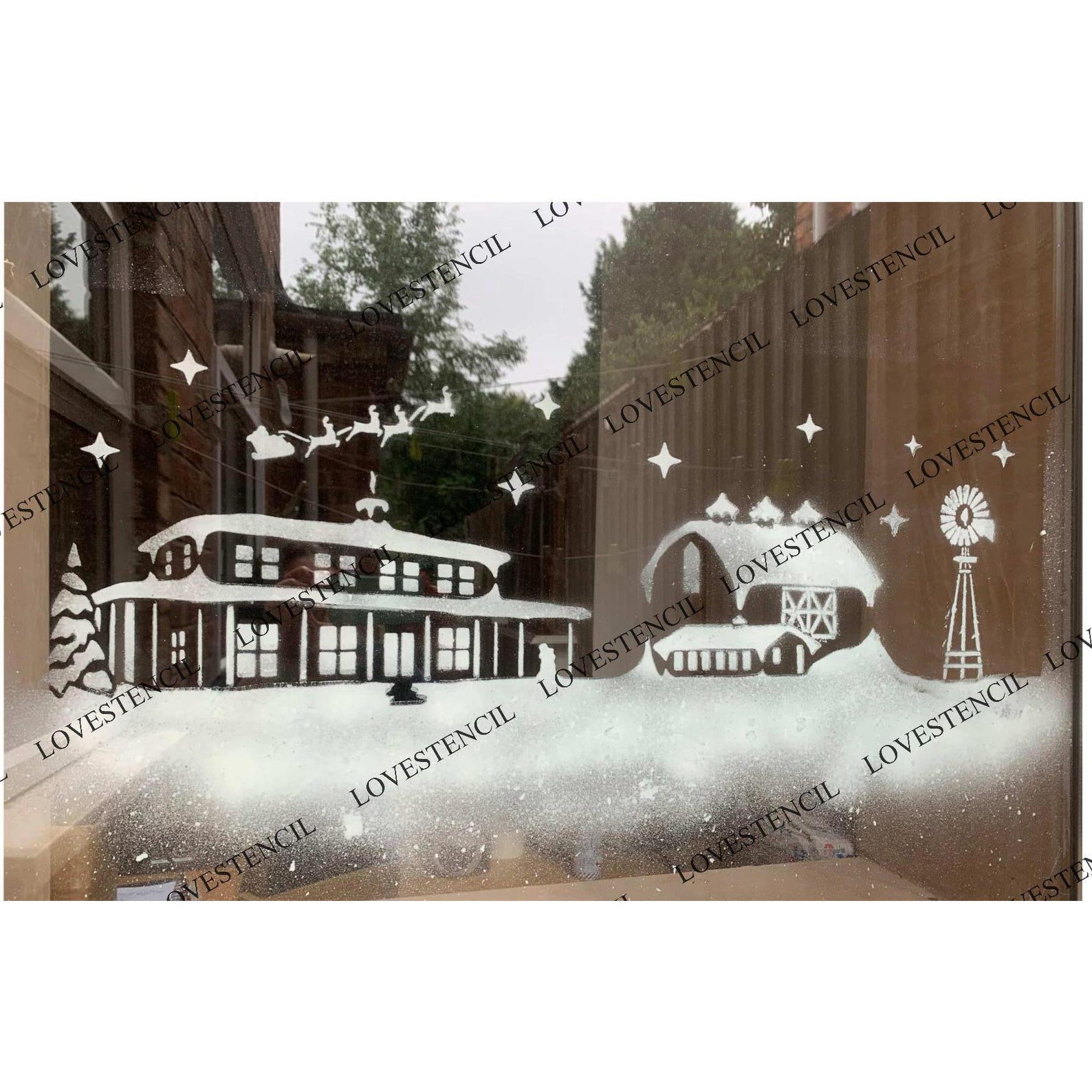 Large Christmas Farm House Window Stencils Set for Use With Snow Spray ...