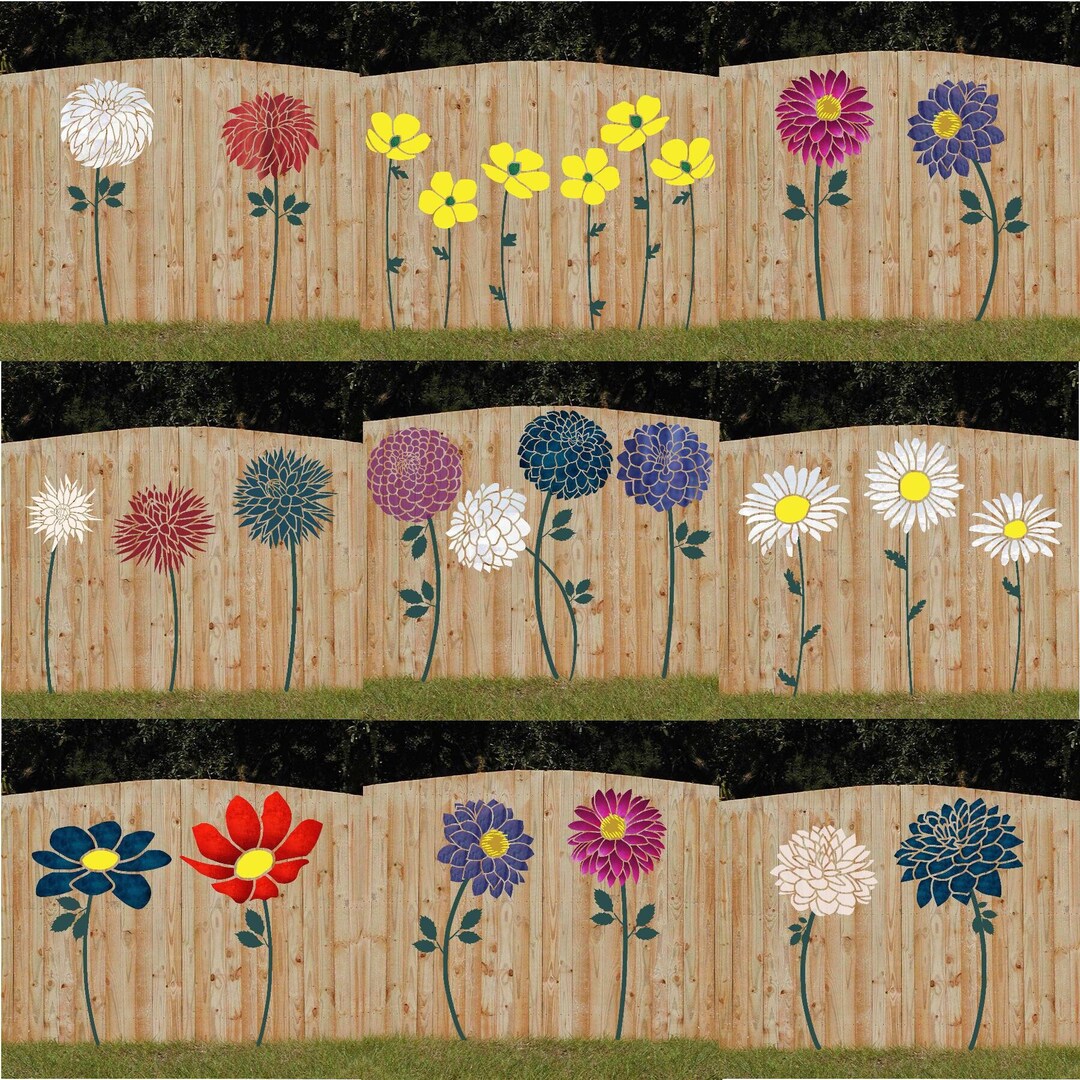 X- Lrg Fence/wall Stencils - Lovestencil - Daisies/buttercups/dahlia's ...