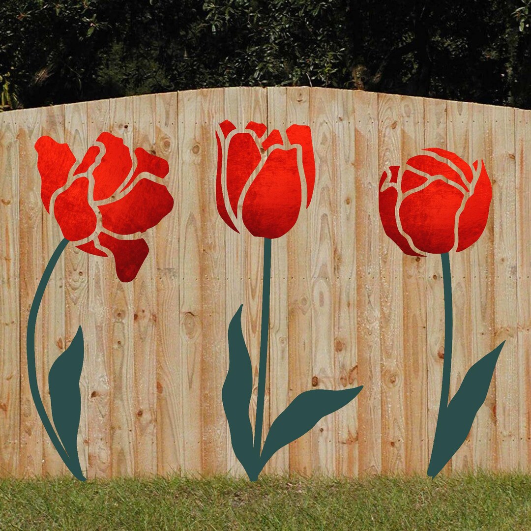 X- Lrg Fence/wall Stencils - Lovestencil - Garden Flowers Heads Tulips ...