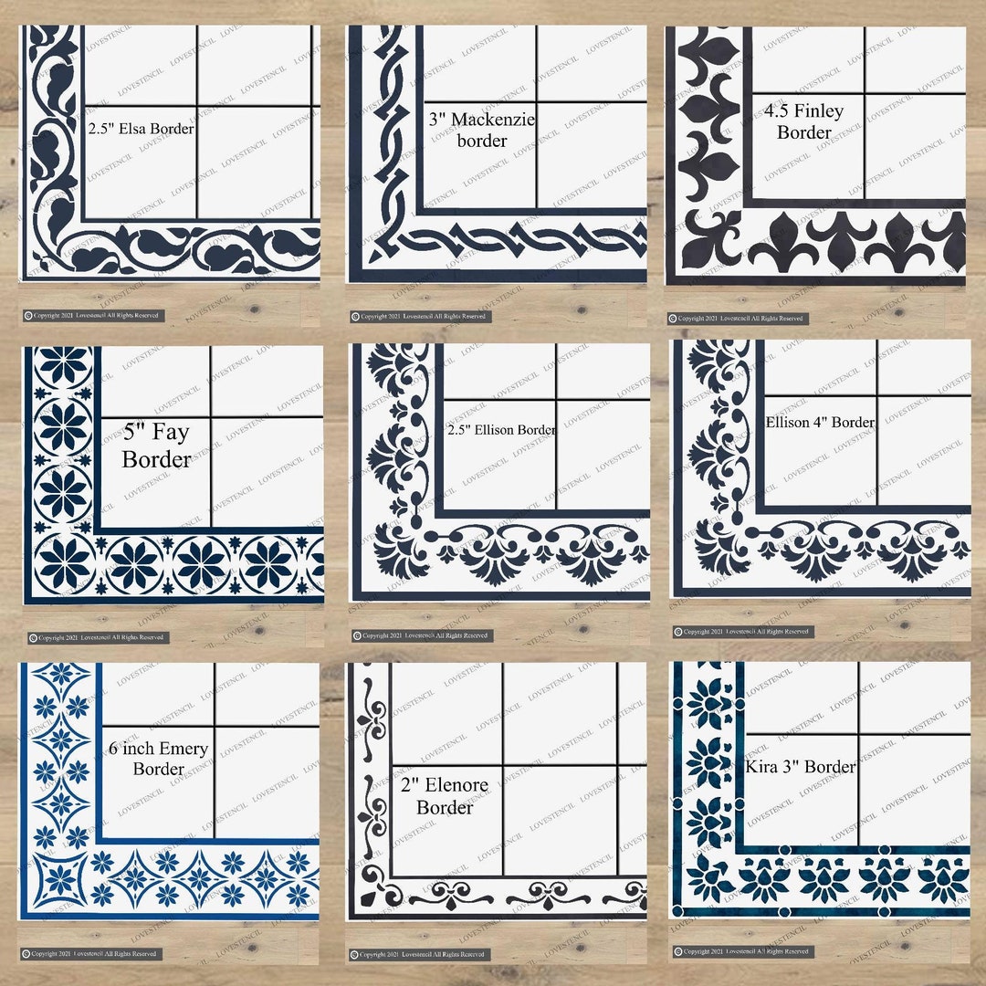 Tile Border/corner Stencils - Lovestencil - Bathroom/kitchen/patio ...