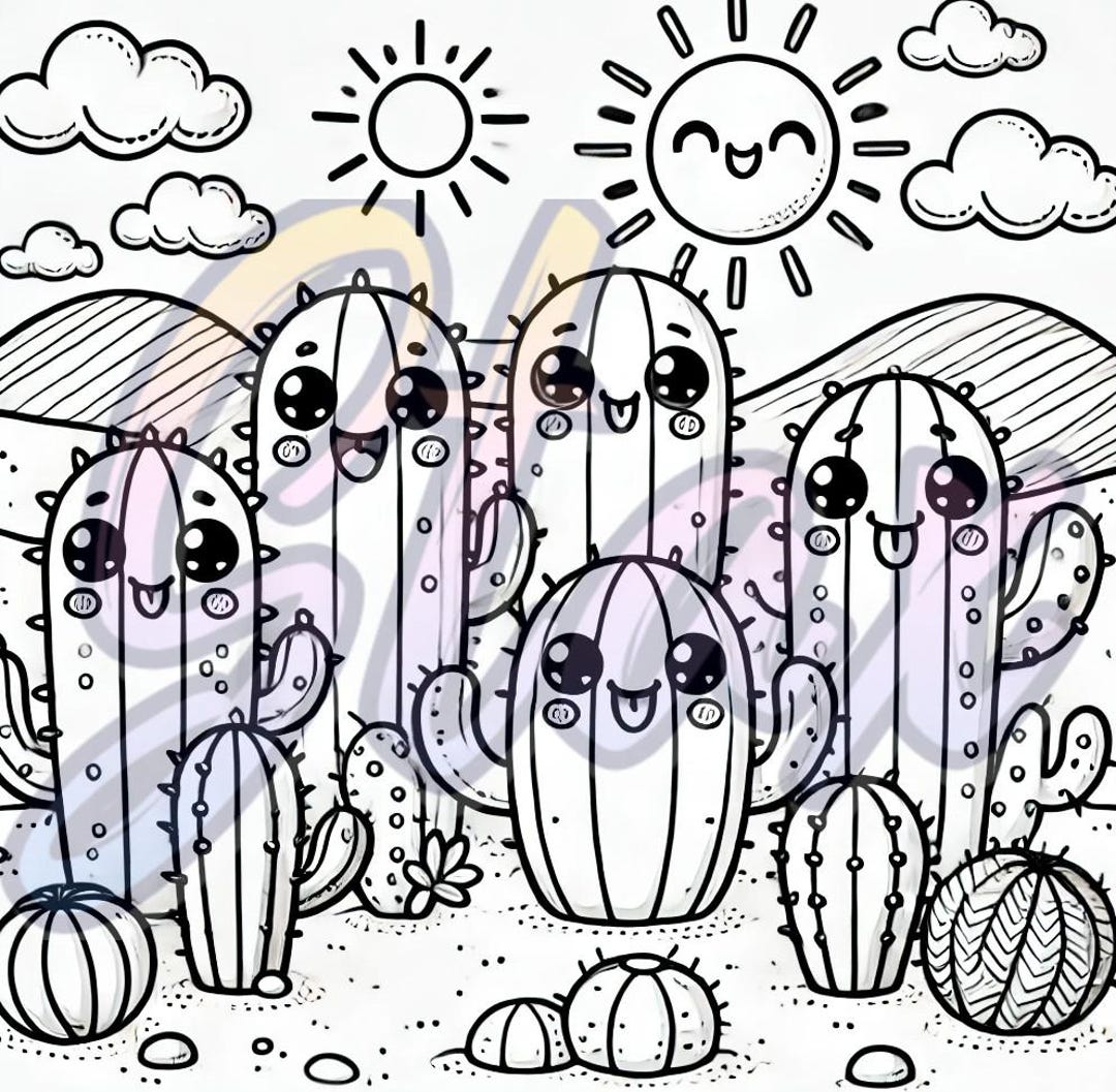 Coloring Sheets: 6 Cute Cactus Coloring Sheets - Etsy
