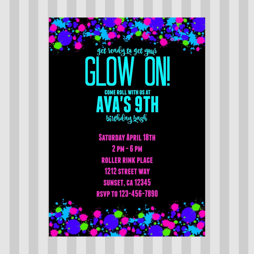 Glow in the Dark Birthday Invitation - Glow Party Girls Invitation ...