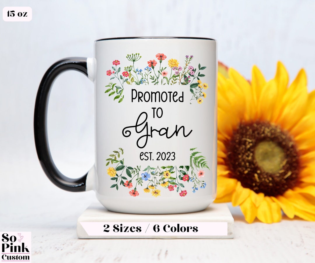 Promoted to Gran Mug, New Gran Mug, Gran Established Mug, Floral Gran ...