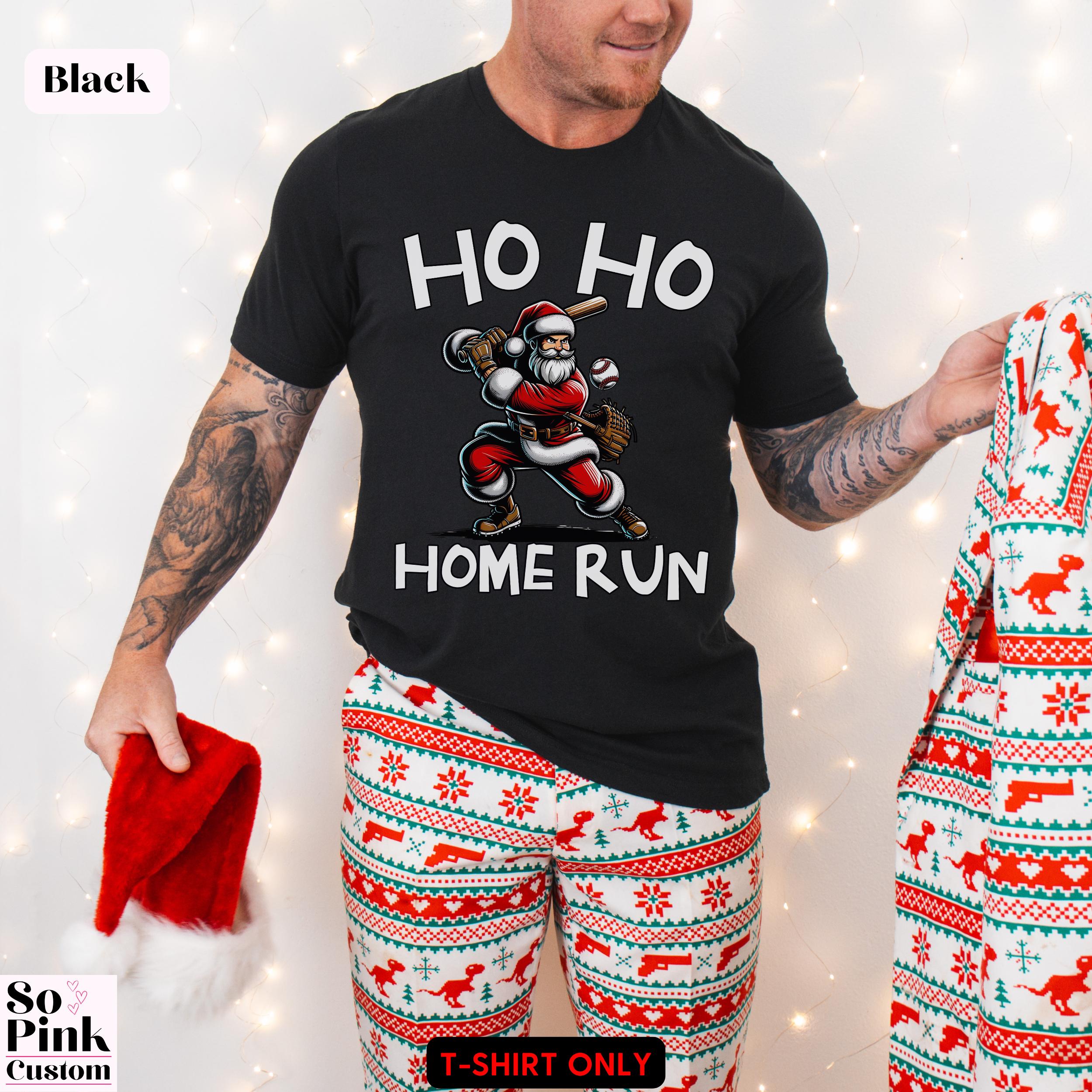 Ho Ho Home Run Baseball Santa Shirt, Funny Baseball Christmas Shirt for ...