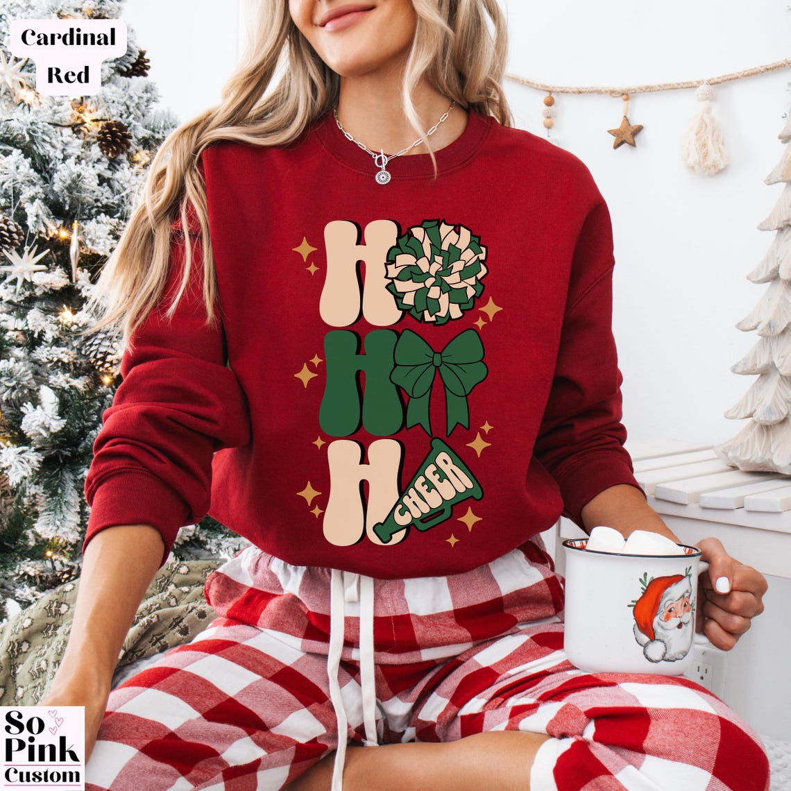 Retro Ho Ho Ho Cheer Christmas Sweatshirt, Cheerleader Christmas ...