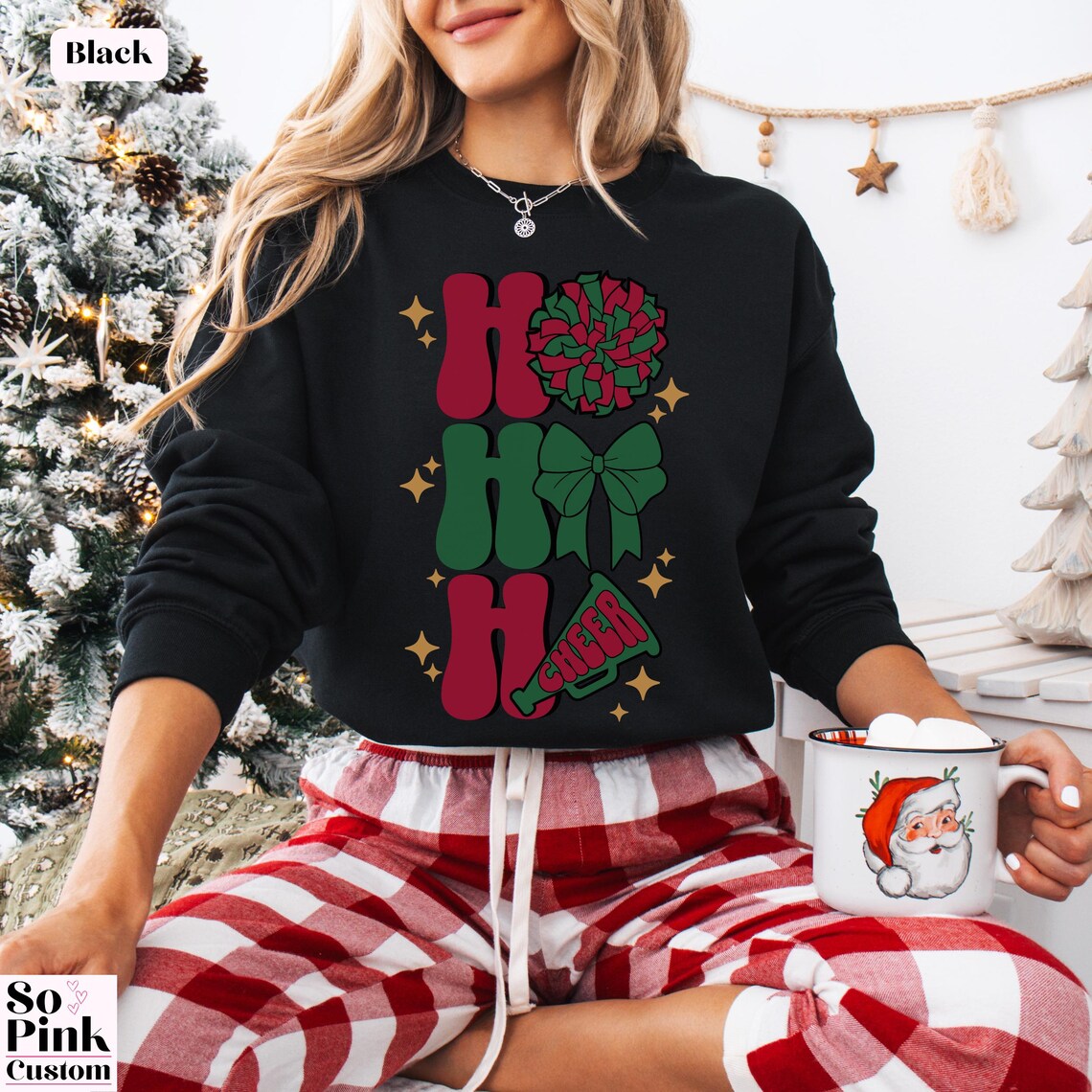 Retro Ho Ho Ho Cheer Christmas Sweatshirt, Cheerleader Christmas ...