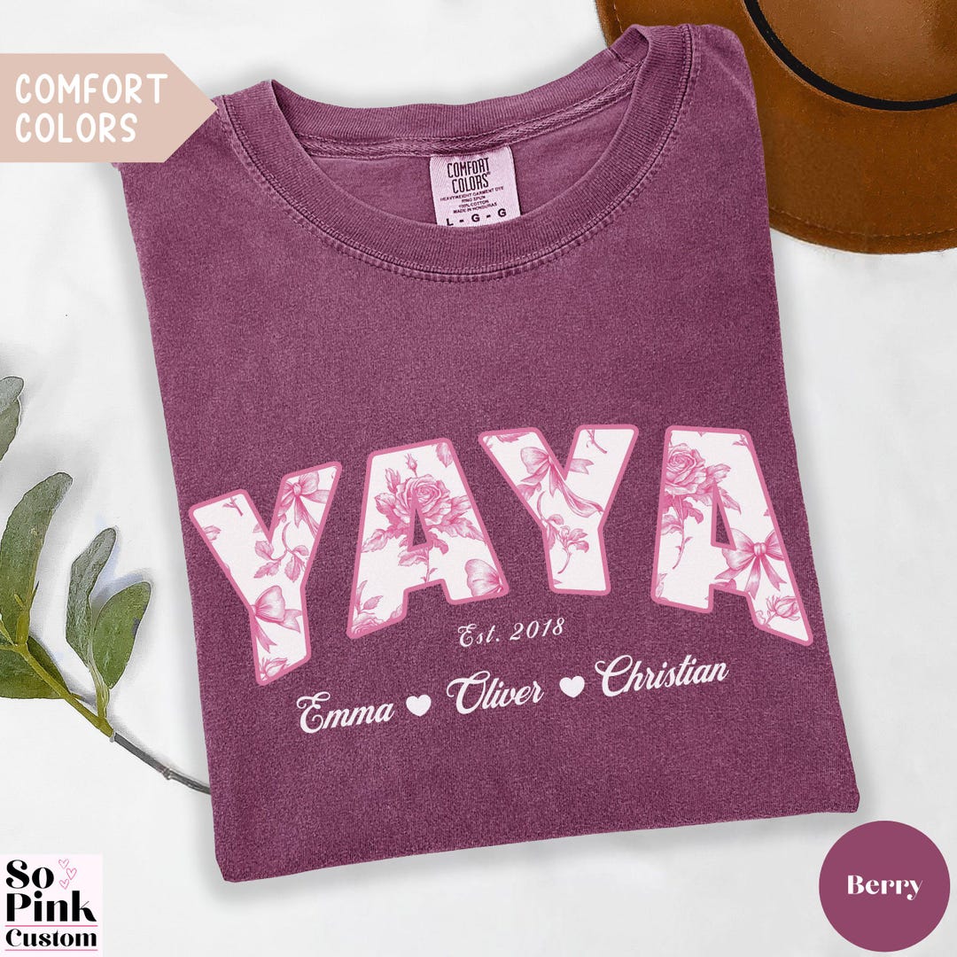 Comfort Colors Floral Yaya Shirt With Grandkids Names, Pink Toile De ...